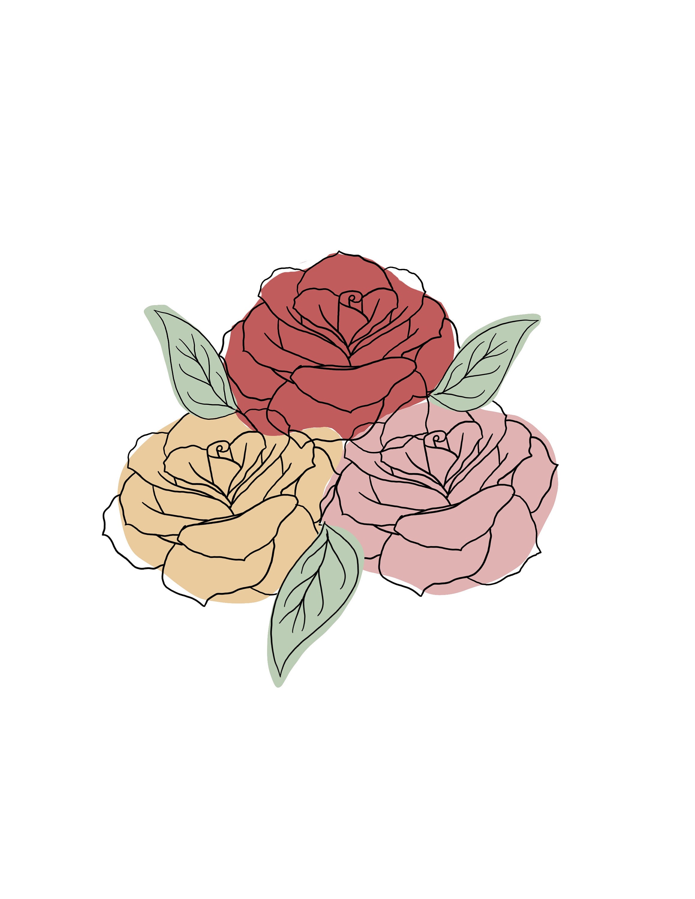 Roses Line Drawing, Minimalist Line Art, Flowers Line Painting Print ...