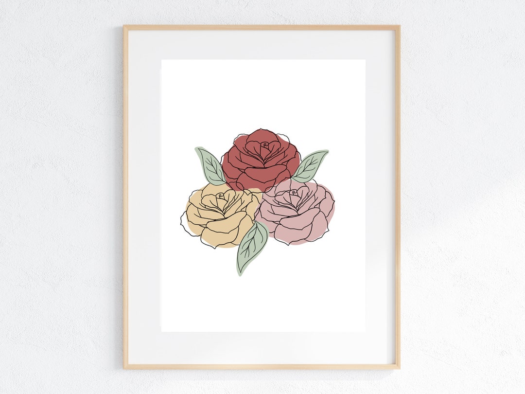 Roses Line Drawing, Minimalist Line Art, Flowers Line Painting Print ...