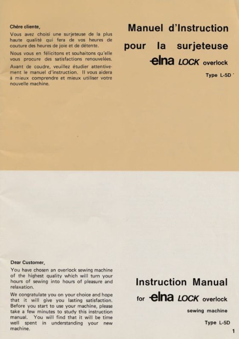 Elna L-5D Overlocker Sewing Machine User Manual (PDF) - Etsy