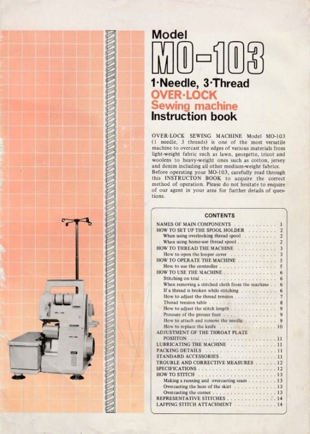 Original Contessa MO - 103 Series Overlocker Sewing Machine Manual ...