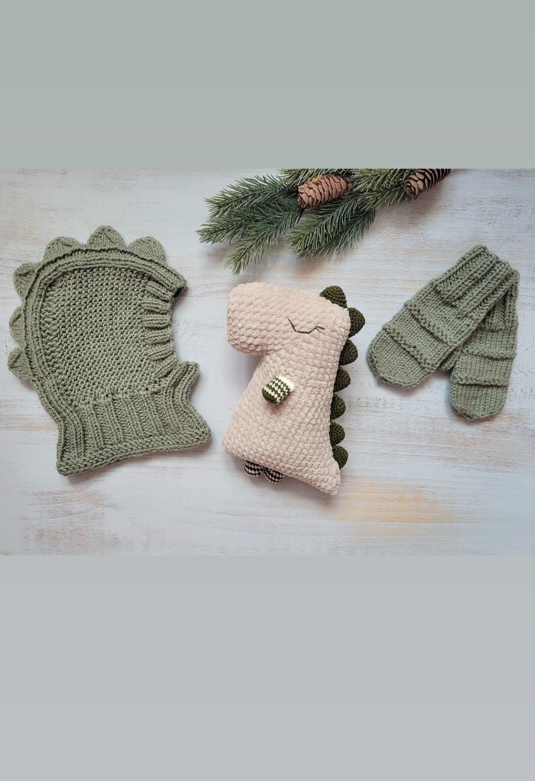 Dragon Baby Gift Set: Knitted Dragon Hat & Mittens, Crochet Dragon Toy ...
