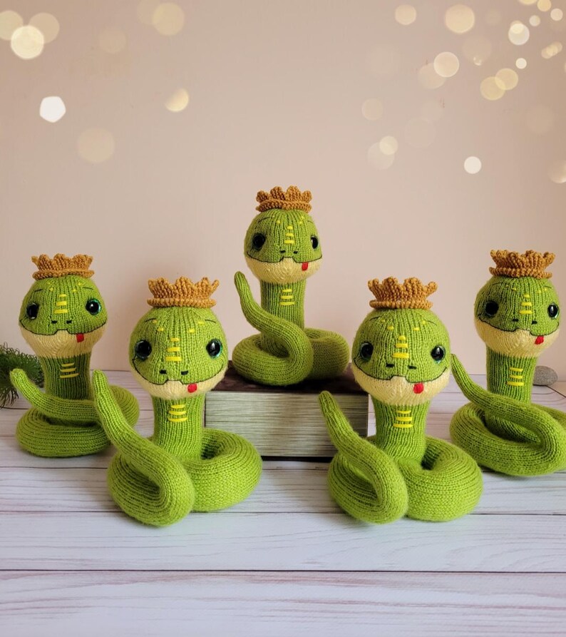 Handmade Knitted Snake Toy: Green Serpent Doll With Crown - Etsy