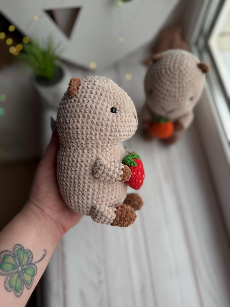 Capybara Crochet Pattern | Plush Capybara With Strawberry & Orange ...