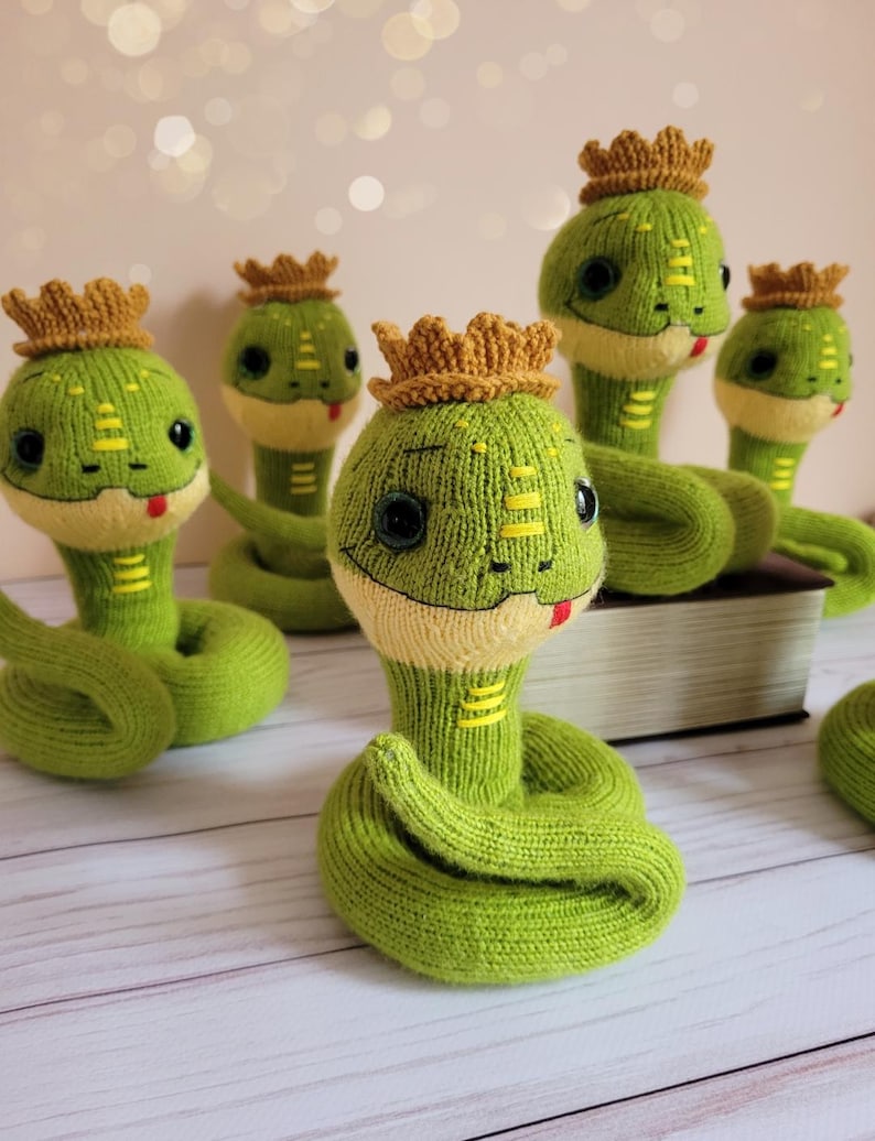 Handmade Knitted Snake Toy: Green Serpent Doll With Crown - Etsy