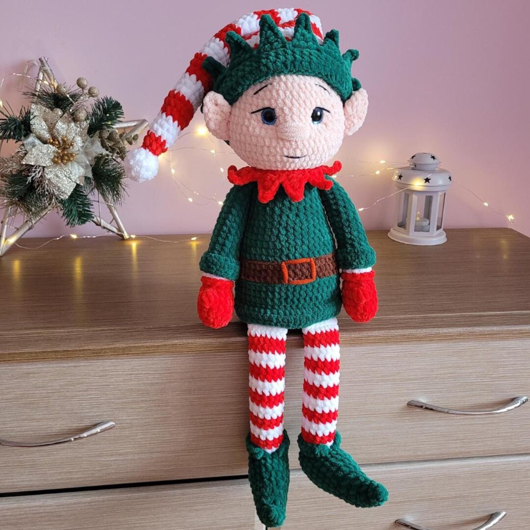 Large Christmas Elf Plush – Crochet Gnome Holiday Doll, Handmade ...