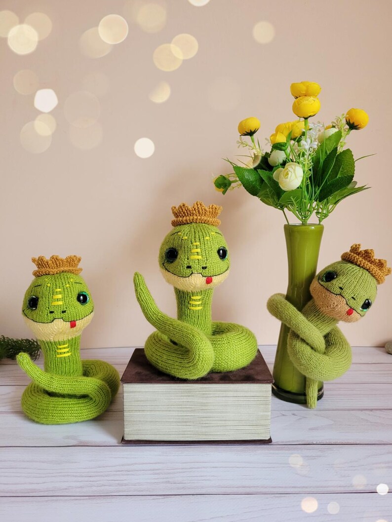 Handmade Knitted Snake Toy: Green Serpent Doll With Crown - Etsy