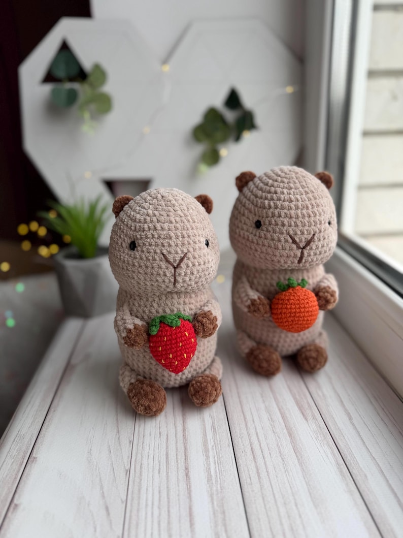 Capybara Crochet Pattern | Plush Capybara With Strawberry & Orange ...