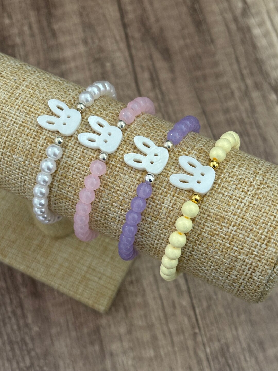 Girls Pearl Bunny Bracelets, Kids Easter Jewelry, Layering Bracelets ...