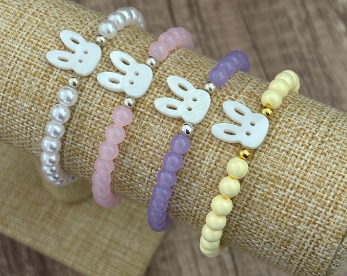 Girls Pearl Bunny Bracelets, Kids Easter Jewelry, Layering Bracelets ...
