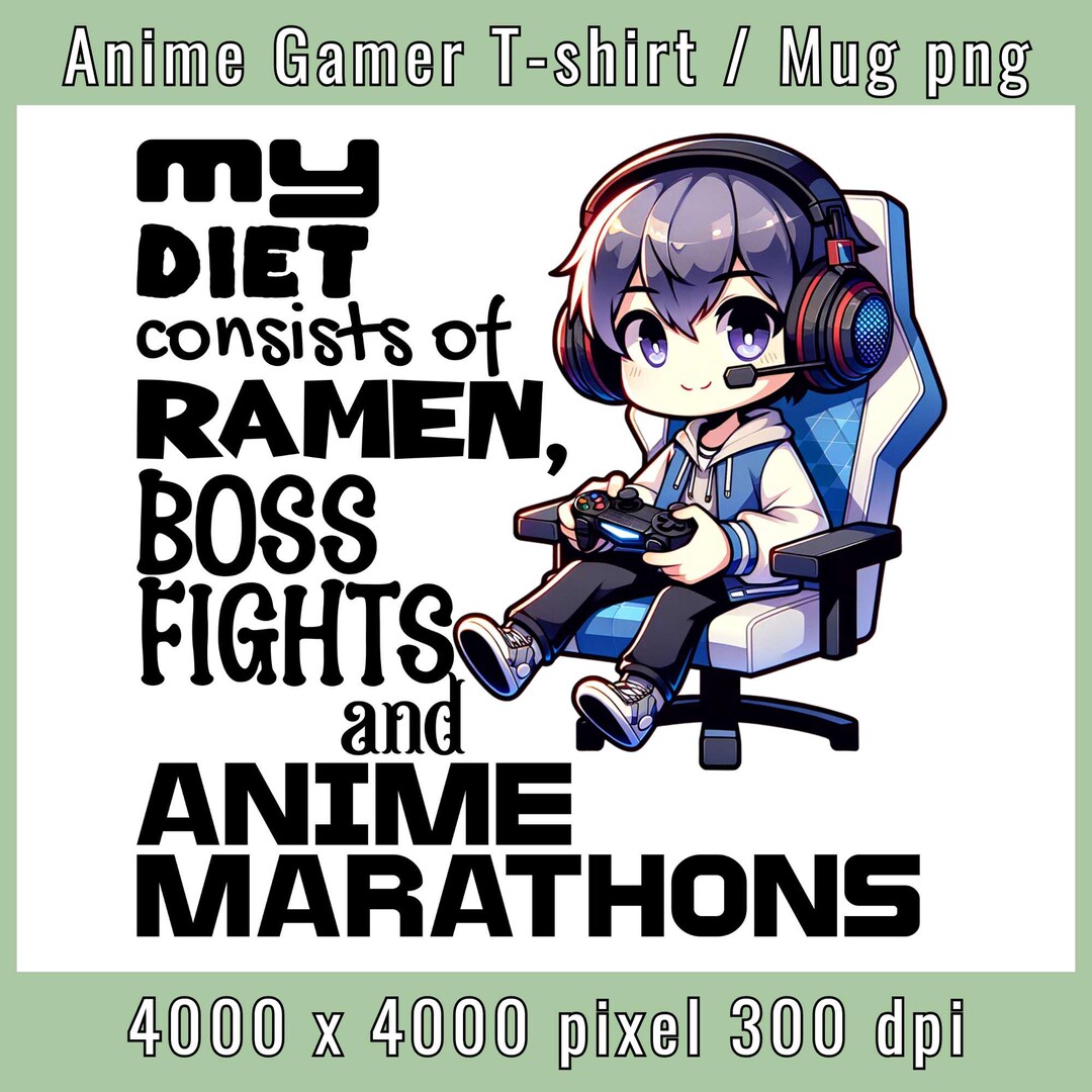 Anime Gamer PNG, Gaming Digital Download, Funny Gamer SVG, Ramen Lover ...
