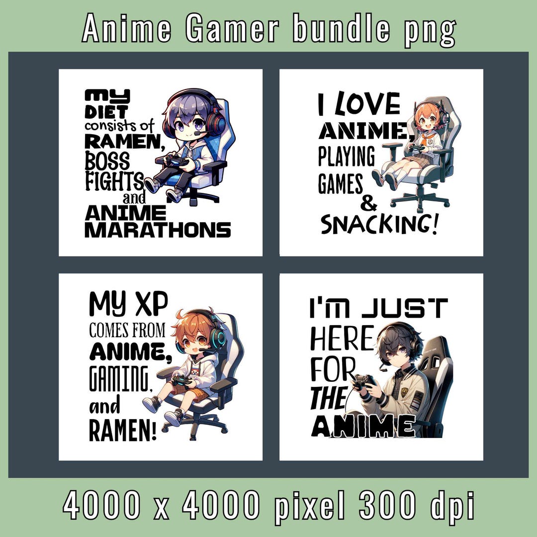 Anime Gamer PNG Bundle Gaming Digital Download Funny Gamer SVG Ramen ...