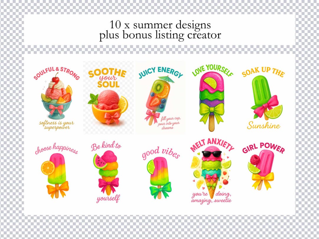 Summer Popsicle PNG Clipart Bundle: Neon Art Digital Lolly Mug Designs ...