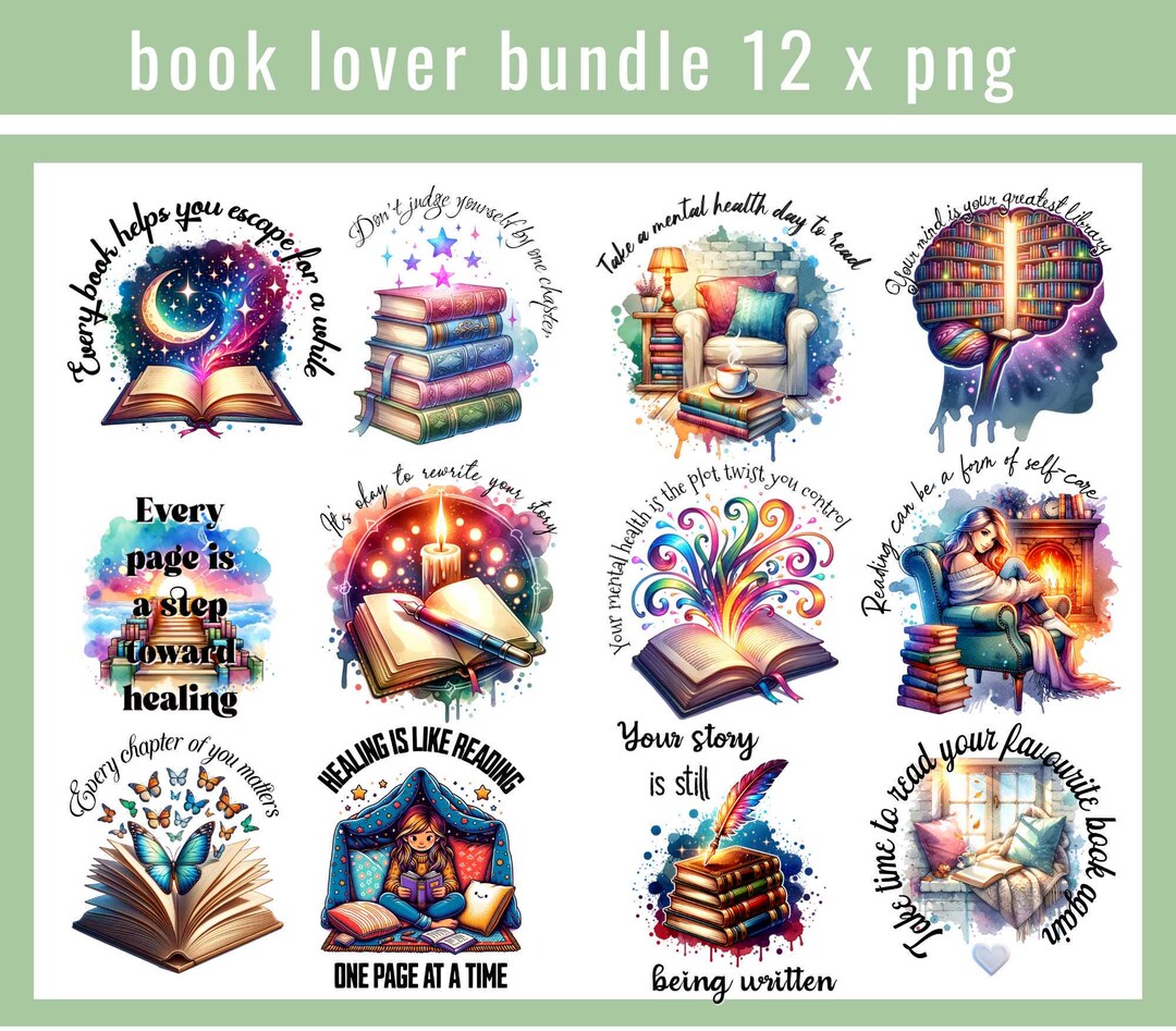 Reading Png Bundle - Books PNG, Book Lover SVG, Book Club Svg, Bookish ...