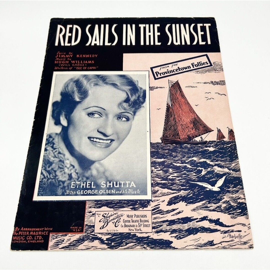 Vintage "red Sails in the Sunset" Sheet Music Dated 1935 Ethel Shutta ...