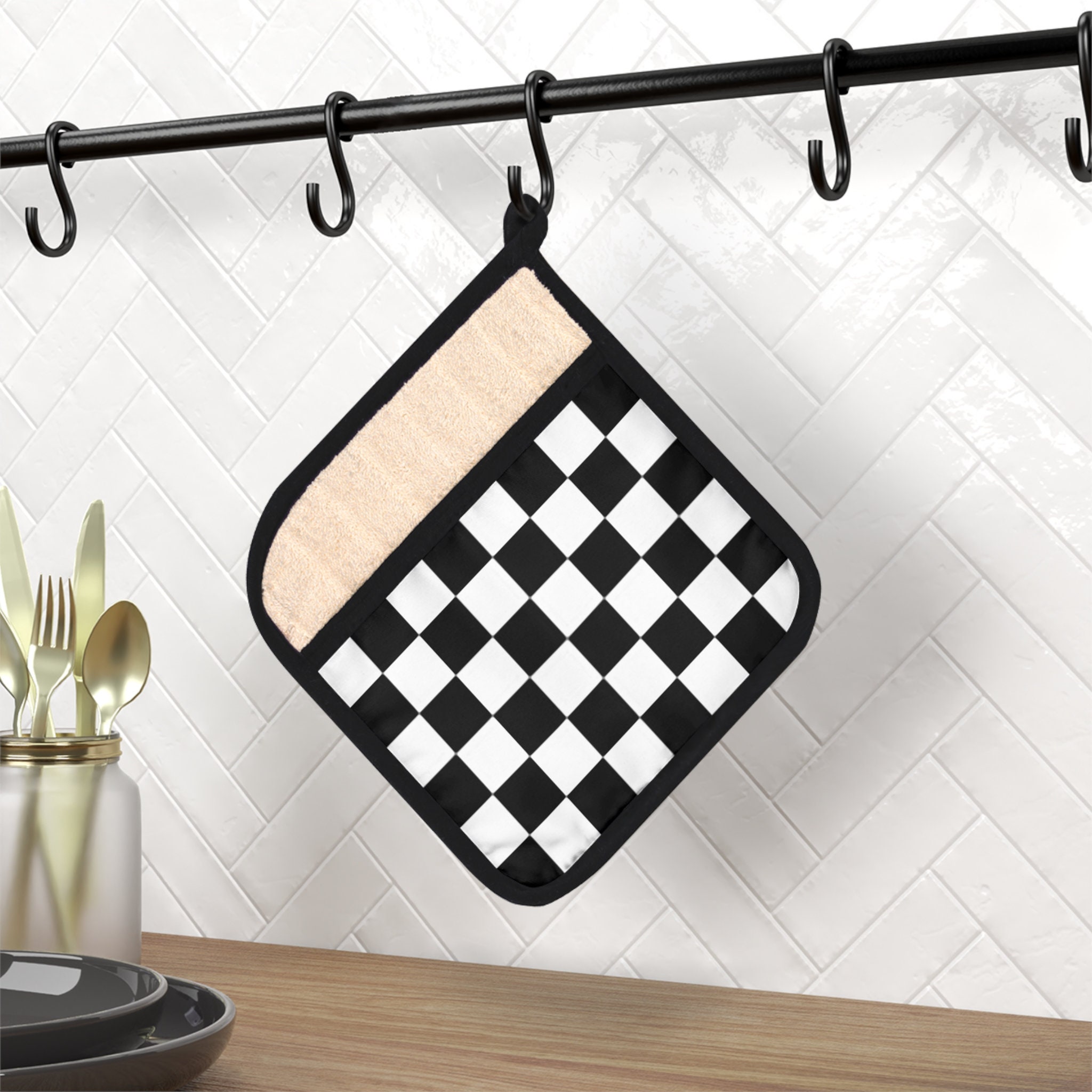 SKA STUFF | Black and White Checkered Pot Holder With Pocket - Etsy