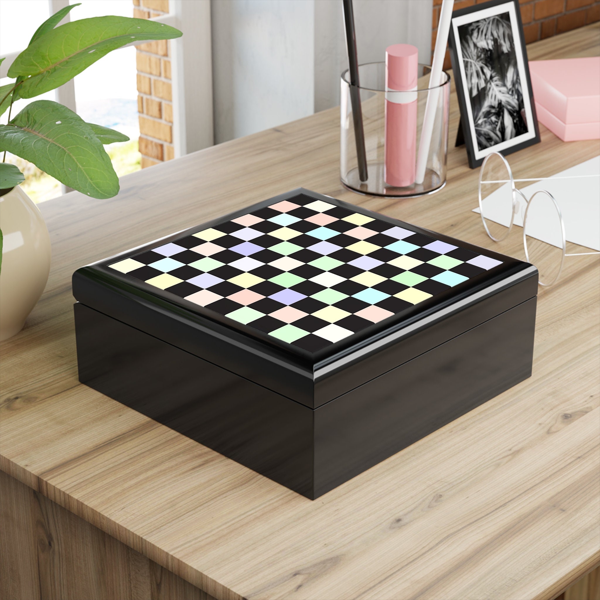 SKA STUFF Pastel Rainbow Checkerboard Inset Tile Wooden Jewelry Box - Etsy