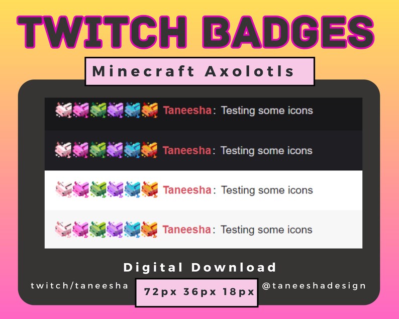 Minecraft Axolotl Sub / Bit Badges - Twitch (instant Download) - Etsy
