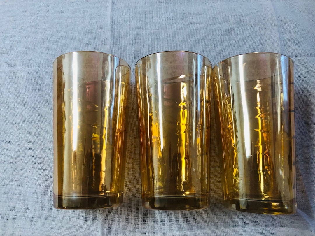 Set of 3 Marigold Glass Iridescent Carnival Glass Tumblers. Collectible ...