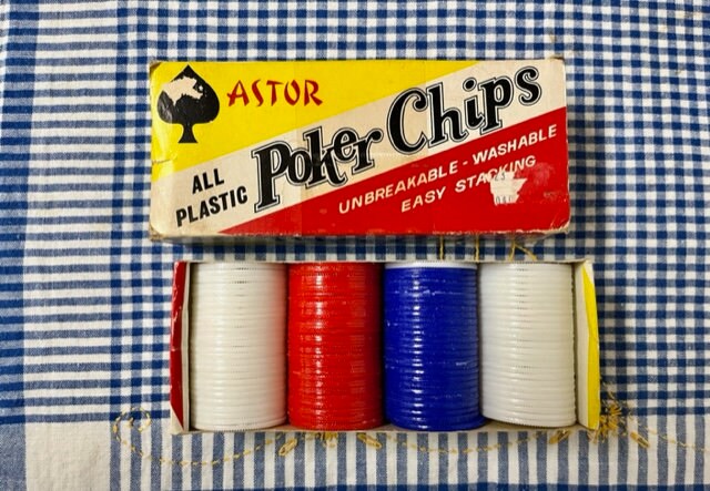 Vintage Astor Plastic Red White and Blue Poker Chips in Original Box ...