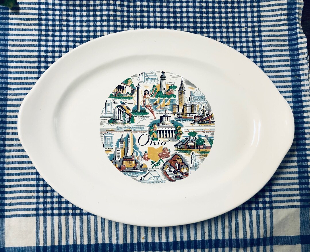 Rare Large Prizer-ware Cast Iron and Enamel Platter With Ohio ...