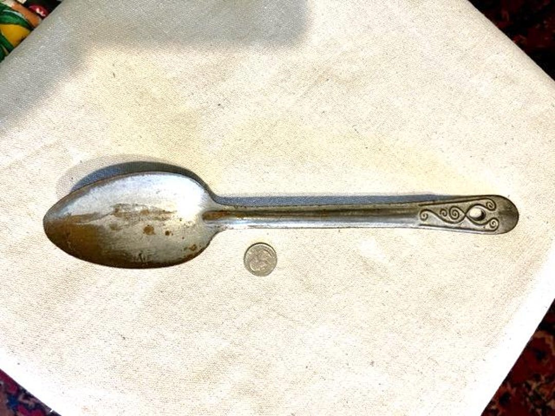 Large Rustic Vintage Metal Spoon With Decorative Handle. - Etsy