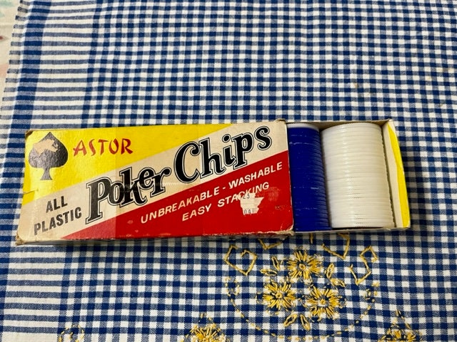 Vintage Astor Plastic Red White and Blue Poker Chips in Original Box ...