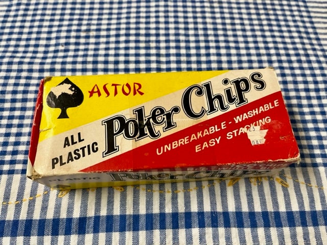 Vintage Astor Plastic Red White and Blue Poker Chips in Original Box ...