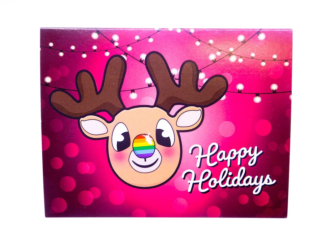 Gay Reindeer Happy Holidays Card / LGBTQ Blank Inside Mailable Queer ...