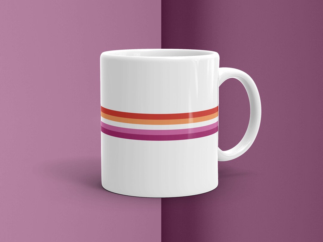 Lesbian Pride Stripe Glossy Ceramic Coffee Mug Tea Cup / Subtle Sunset ...