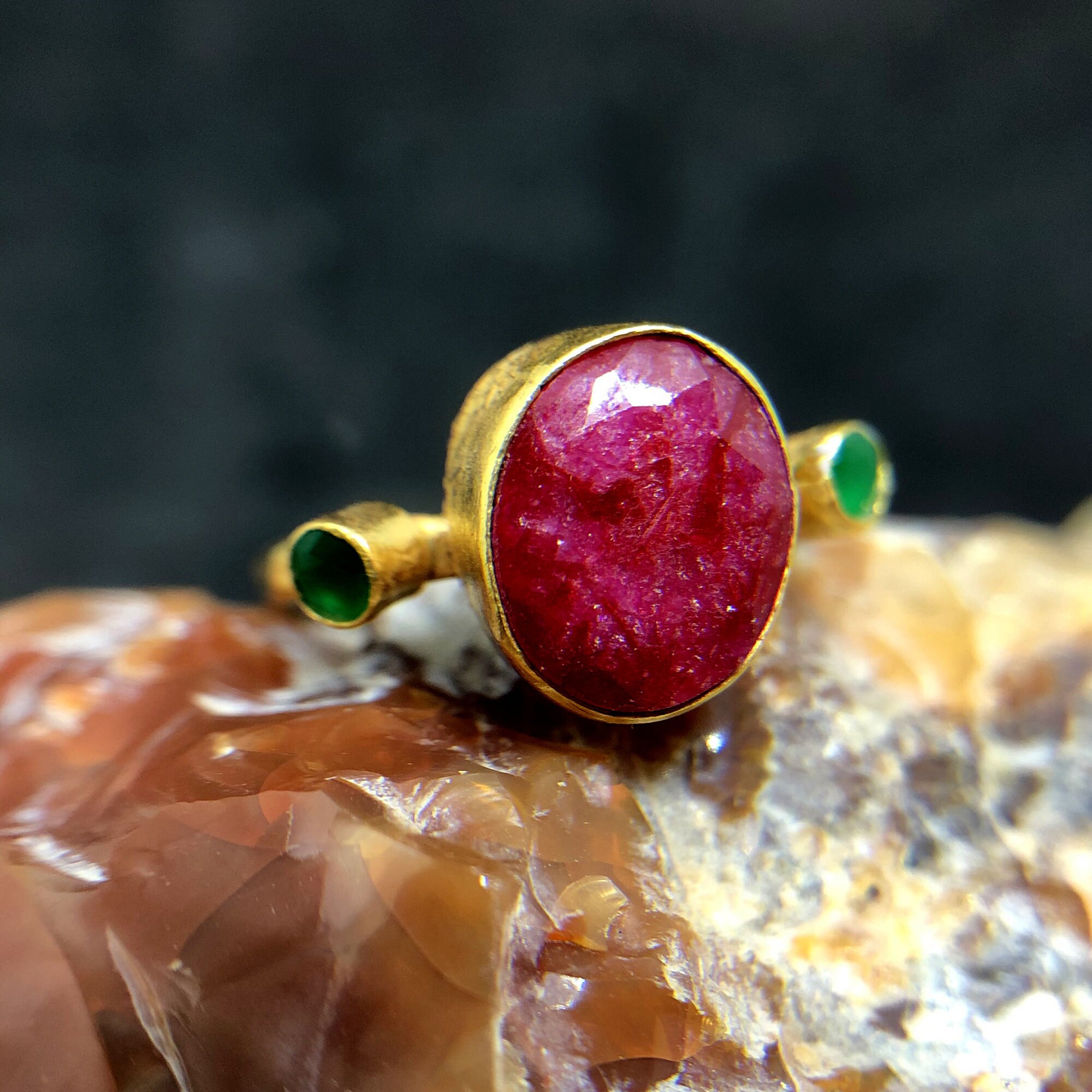 Ring With Ruby And Emerald 925 K Sterling Silver Handmade | Etsy