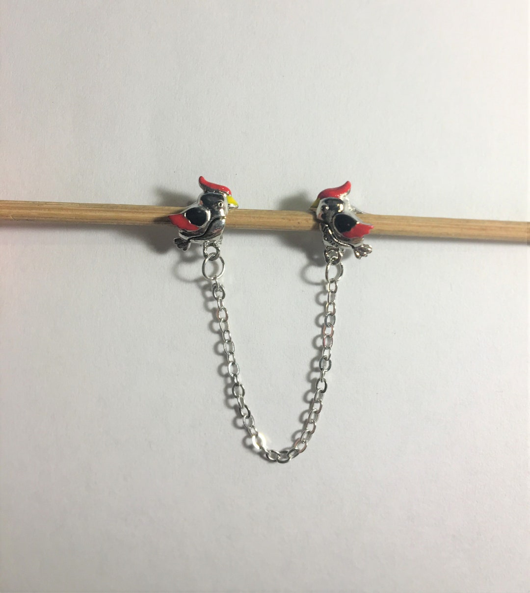 Cardinal Birds Safety Chain Charm Fits Pandora Bracelets , Red and ...