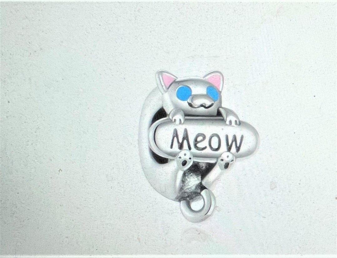 Meow Cat Hugger Charm Fits Pandora Bracelet , Kitty Cat Charm , Animal ...