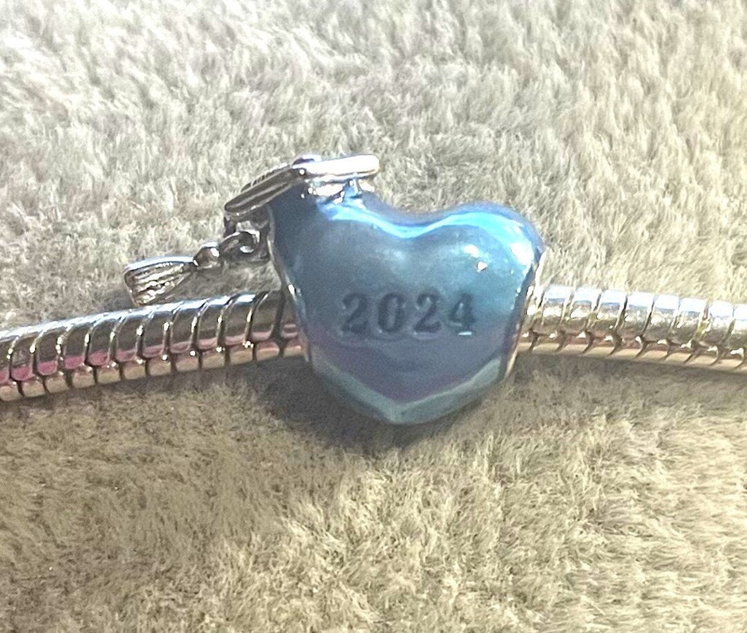 2024 Blue Graduation Heart Charm for Bracelets , 2024 Pink Graduation ...