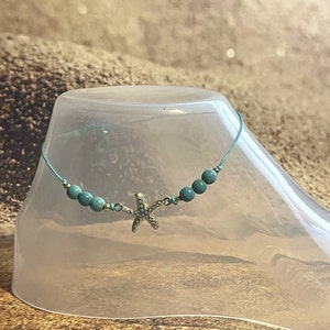 Blue Starfish Beaded Anklet , Adjustable Turquoise Beaded Anklet , Boho ...
