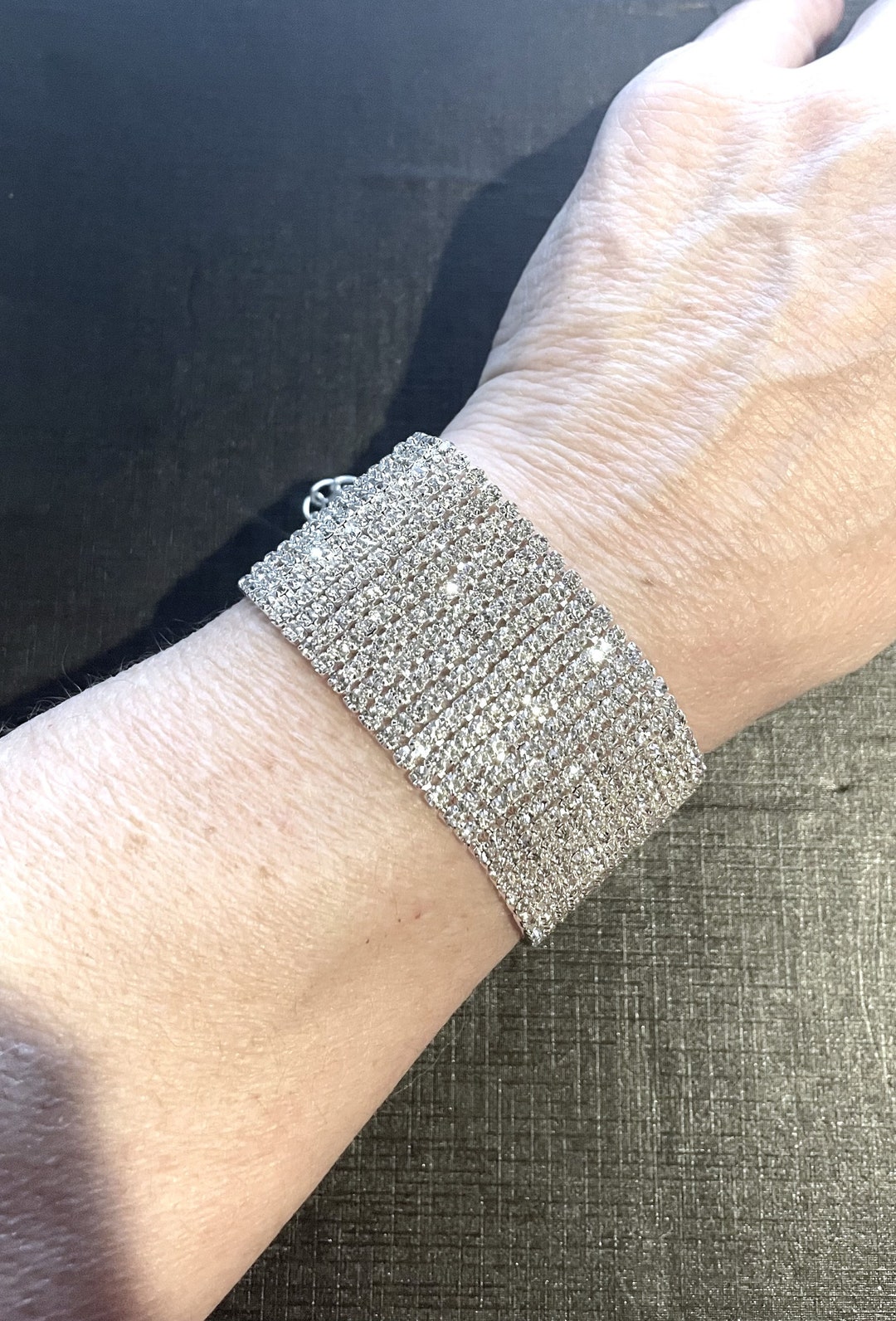Wide Rhinestone Statement Bracelet , 14 Row Rhinestone Bracelet , Clear ...