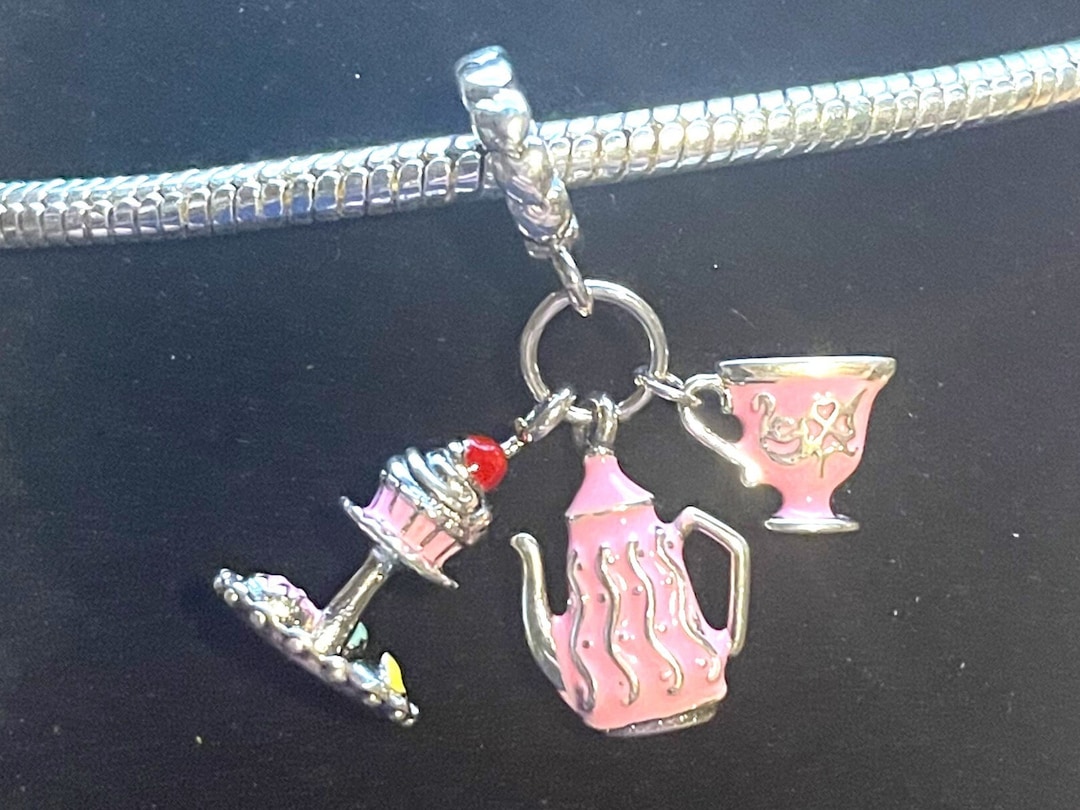 3 Pc Pink Cupcake Pastry Tea Cup Charms , Coffee Pot , Cup and Cupcake ...