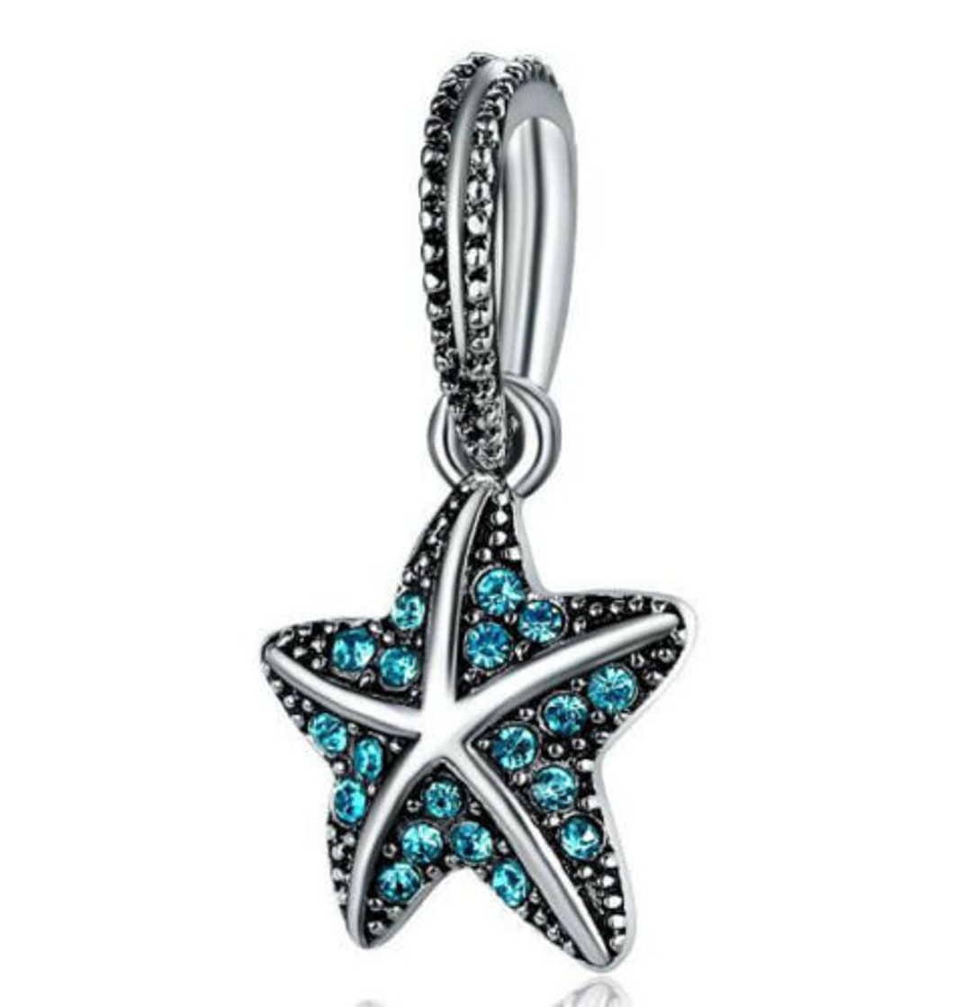 Tropical Starfish Charm Fits Pandora Bracelets , CZ, Dangling Silver ...