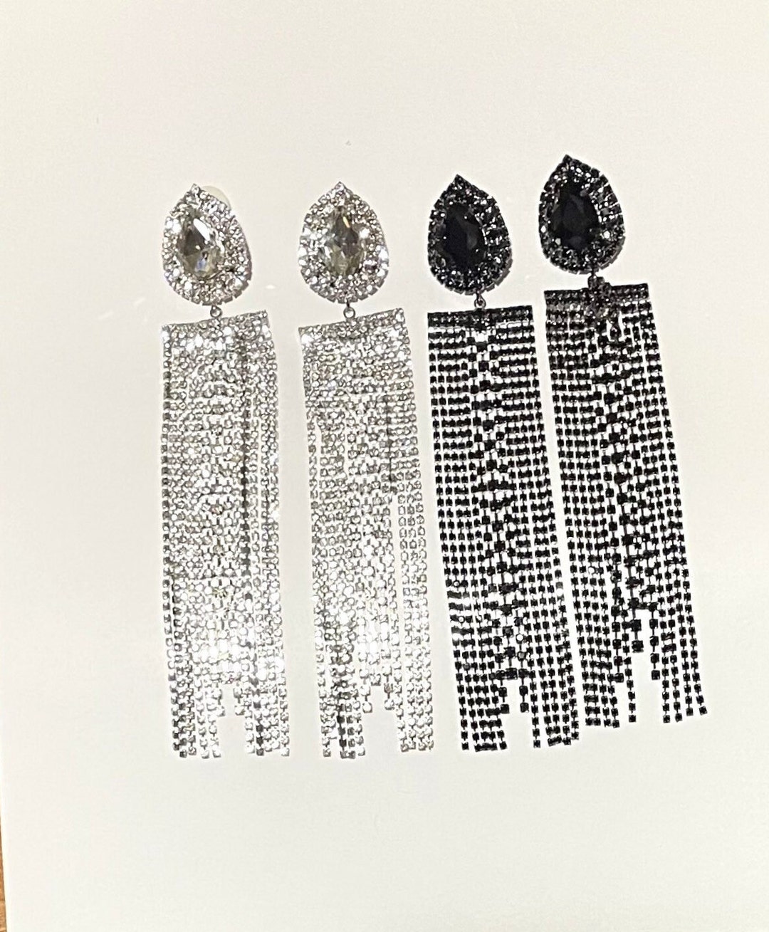 Long Rhinestone Chain Earrings, Rhinestone Tassel Statement Earrings ...