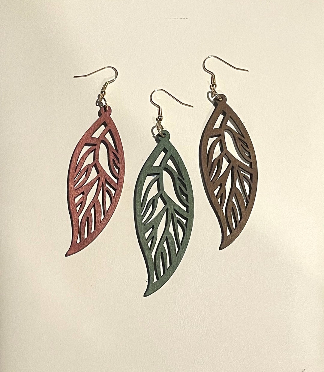Wooden Leaf Earrings Laser Cut Leaf Earrings Lightweight Leaf