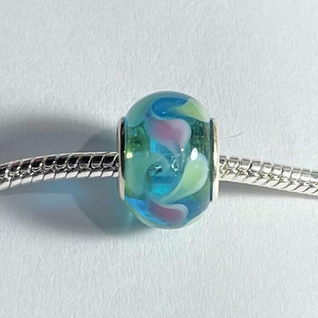 Murano Glass Swirl Charm ,light Purple Light Green Leaves Glass Bead ...