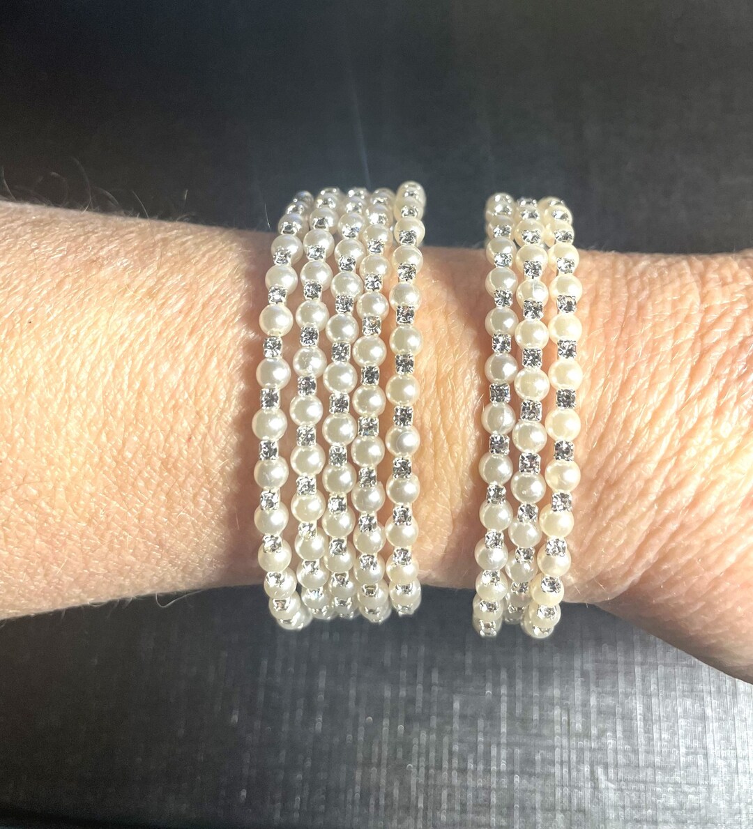 Dainty Pearl Rhinestone Coil Bracelet , Coil Adjustable Bracelet ...