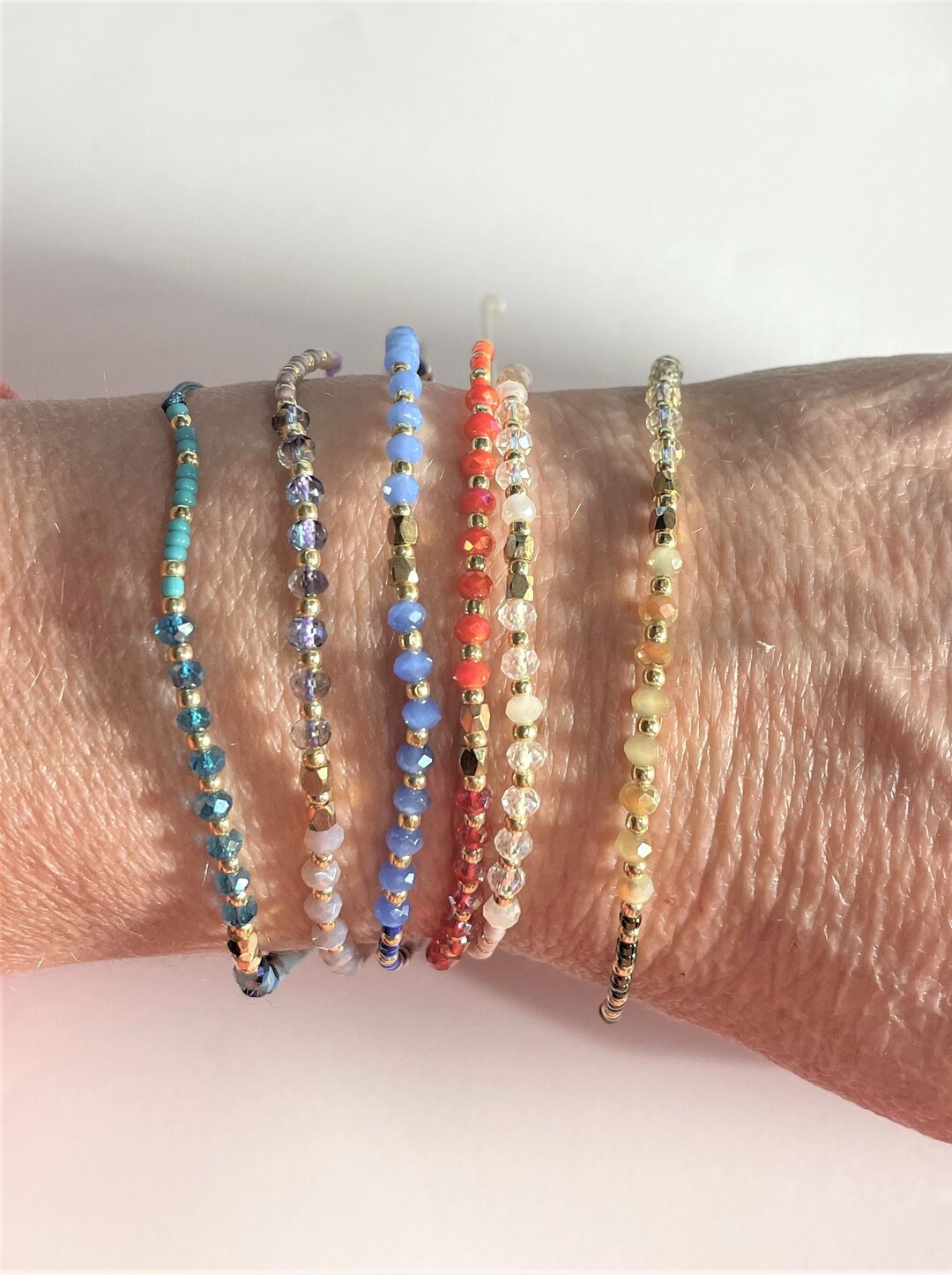 Dainty Faceted Beaded Bracelet, Adjustable Crystal Bead Bracelet ...