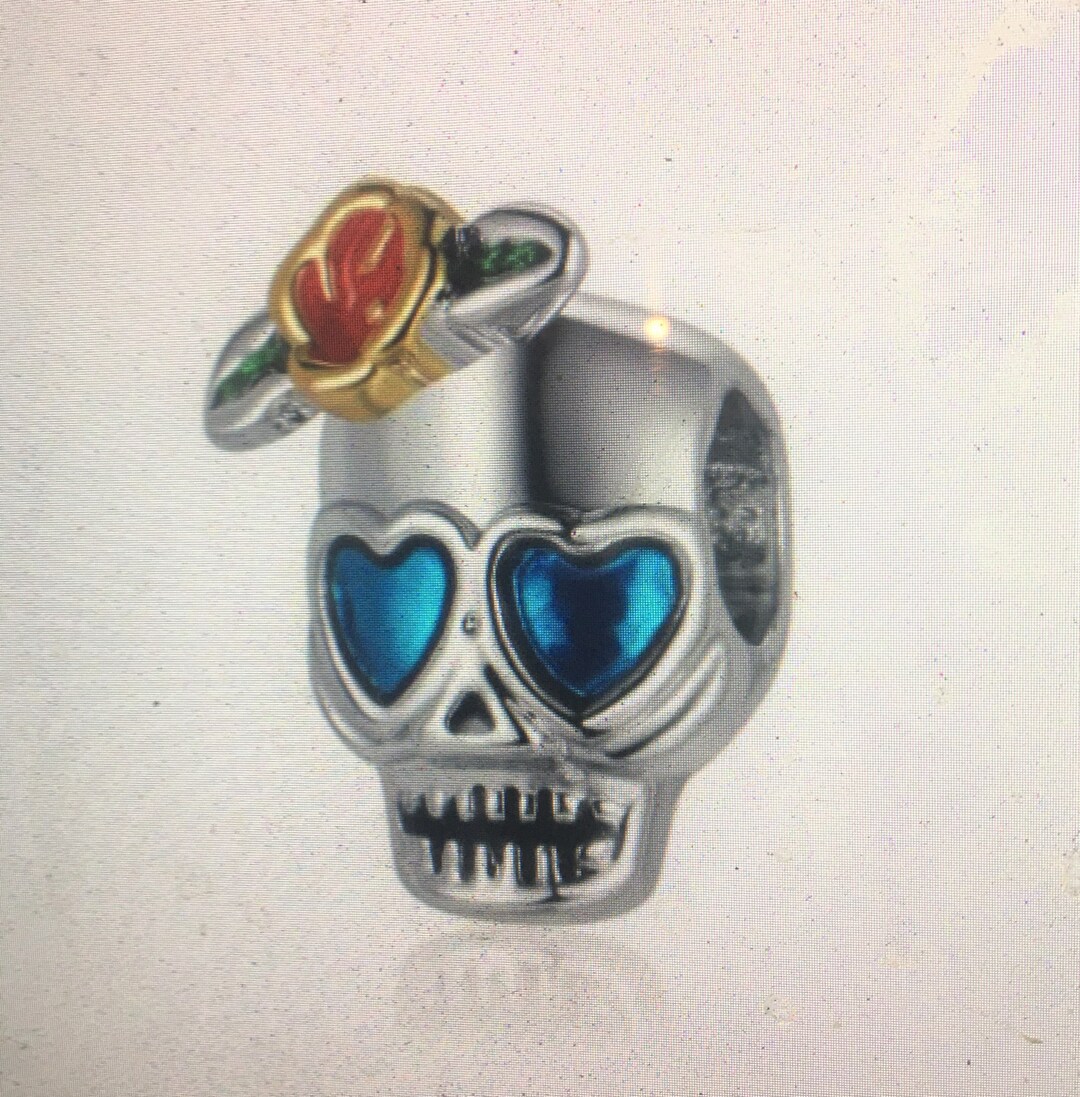 Skull Head Charm Fits Pandora Bracelets , Festival Skull Charm , Blue ...