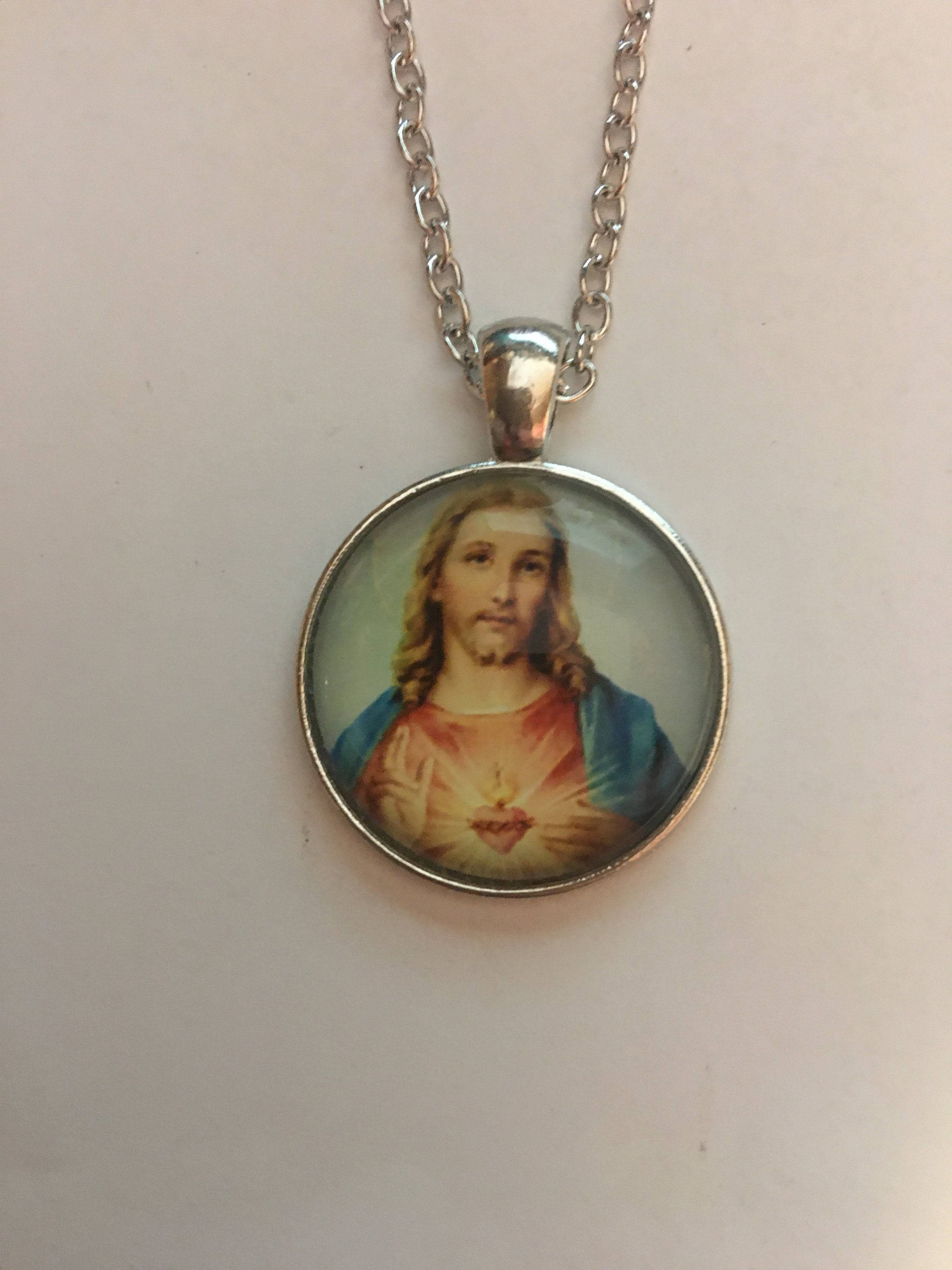 The Sacred Heart Of Jesus Christ Glass Photo Pendant Jewelry | Etsy