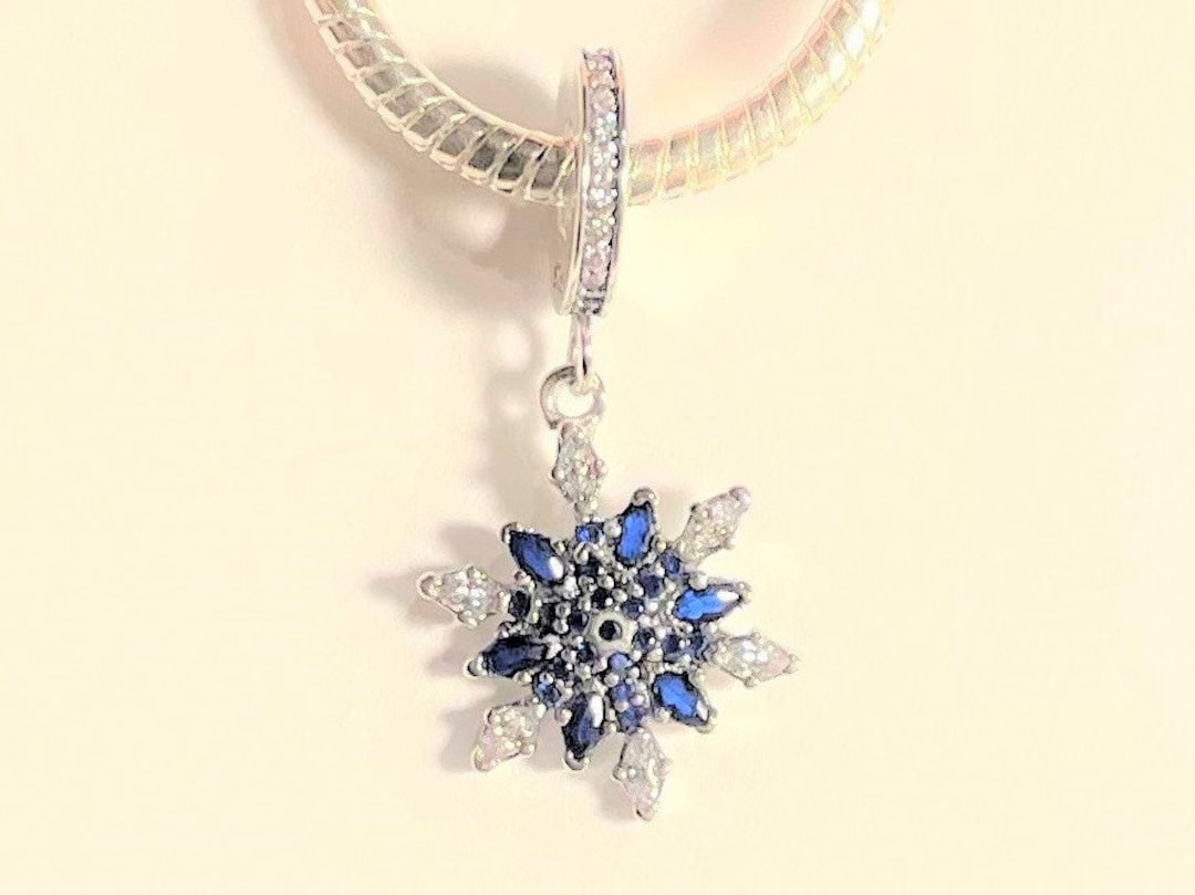 Shimmering Blue Crystal Snowflake Dangle Charm Fits Pandora Bracelet ...
