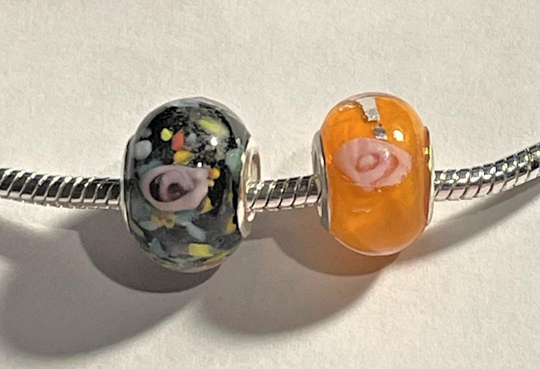 Murano Glass Rose Flower Charm , Fits Pandora Bracelets , Glass Flower ...