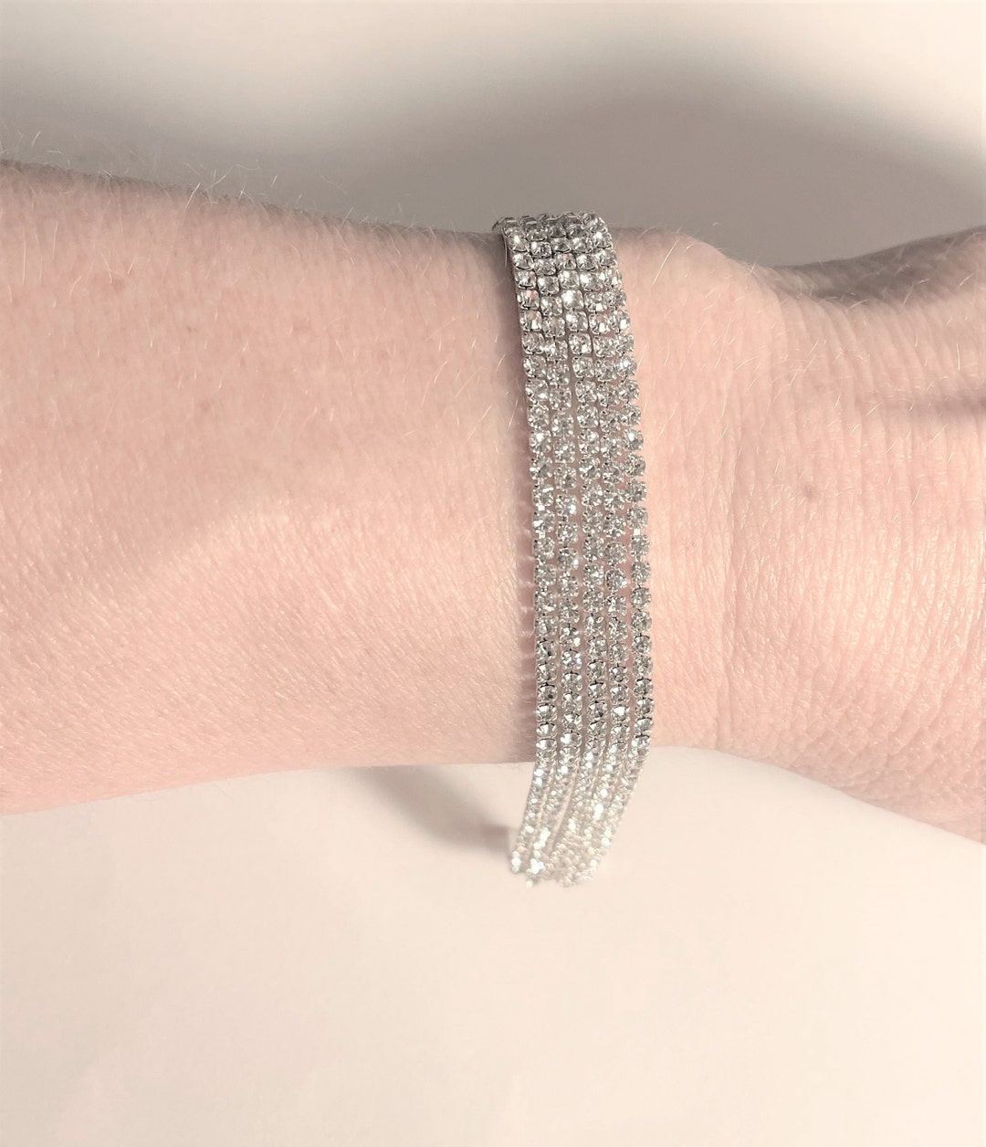 Rhinestone Bracelet , 5 Row Bracelet , Bridesmaids Bracelet , Prom ...