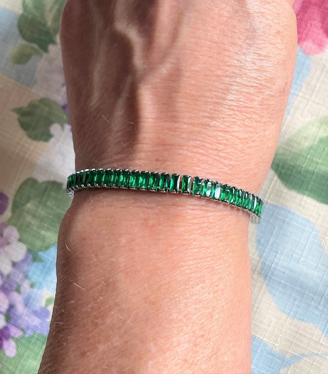 Emerald Green Baguette CZ Tennis Bracelet , Emerald Channel Set ...