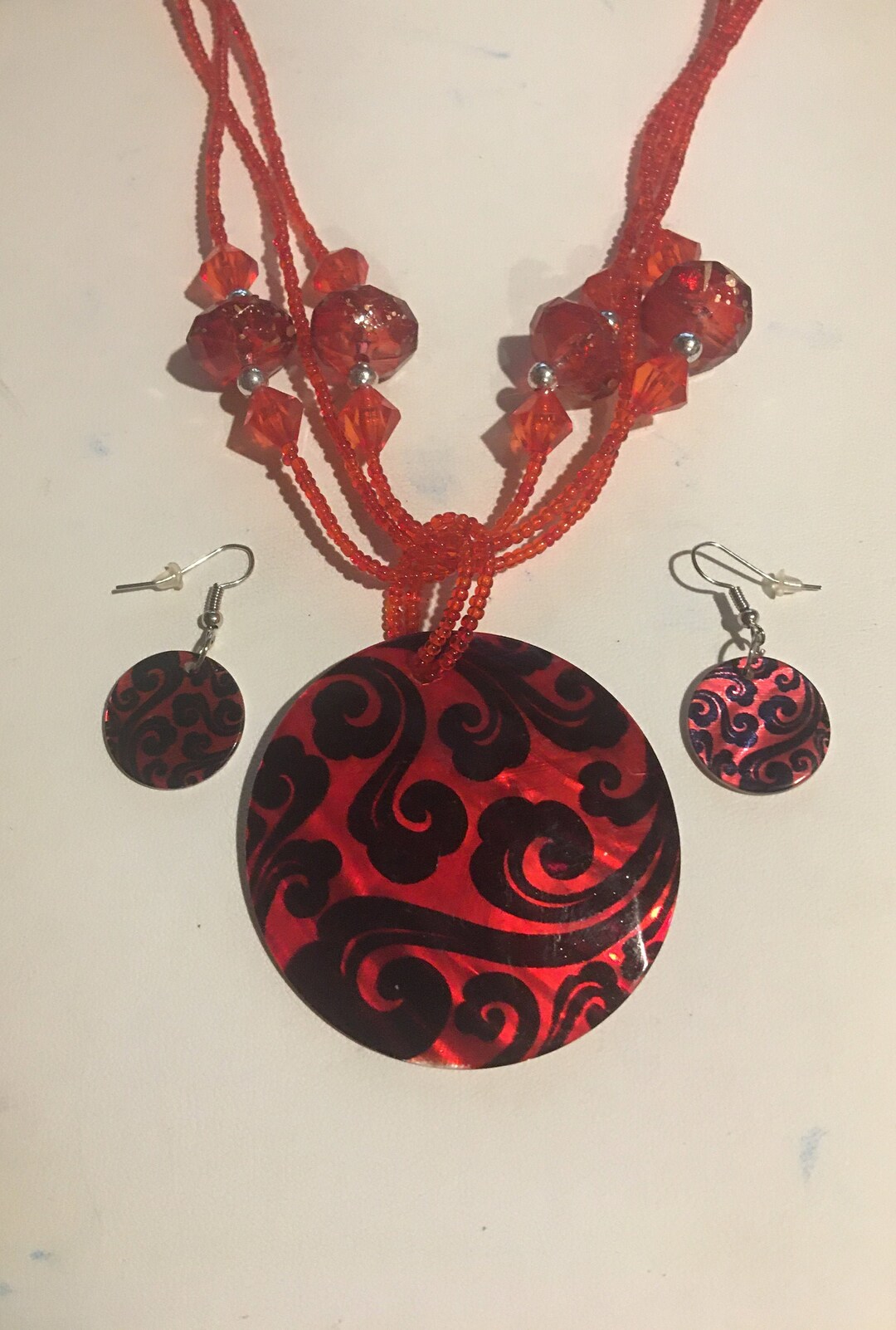Red Black Shell Disc Pendant or Black and Purple Shell Disc Reflections ...