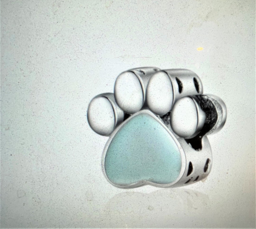 Blue Enamel Heart Paw Charm Fits Pandora Bracelets , Pawprint Charm ...